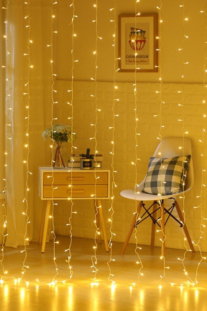 3x3 Metre Sarı Renk Perde Led Işık Dekoratif, Ev, Oda Süsü, Parti ...