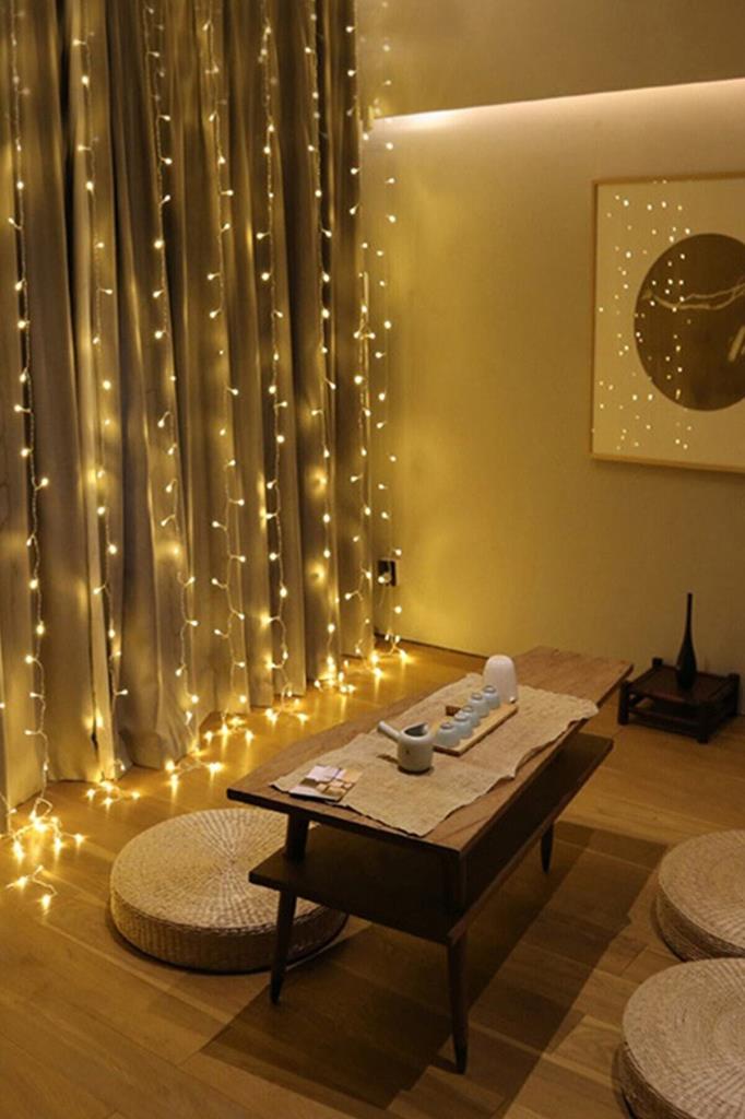 3x3 Metre Sarı Renk Perde Led Işık Dekoratif, Ev, Oda Süsü, Parti ...