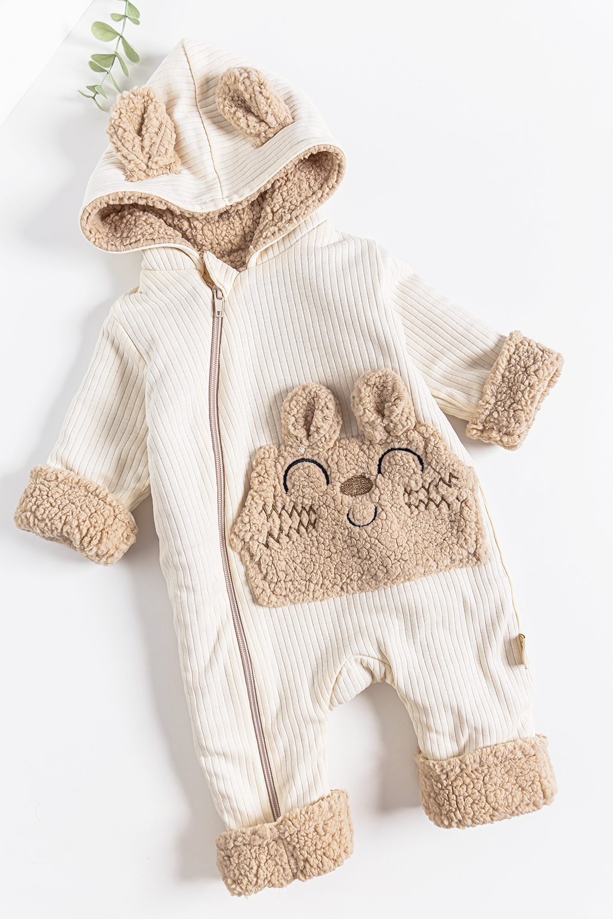 Bebek Tulumları | Figürlü Peluş Astarlı Kapüşonlu Bebek Tulum