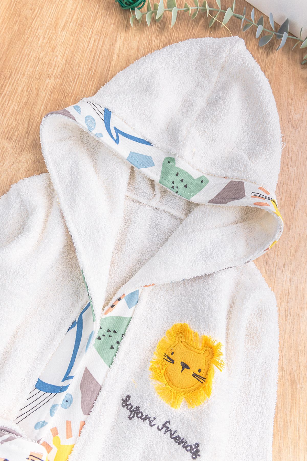 Bebek Havlu Bornoz | Safari Temalı 4 Parça Pamuklu Bebek Havlu Bornoz Seti