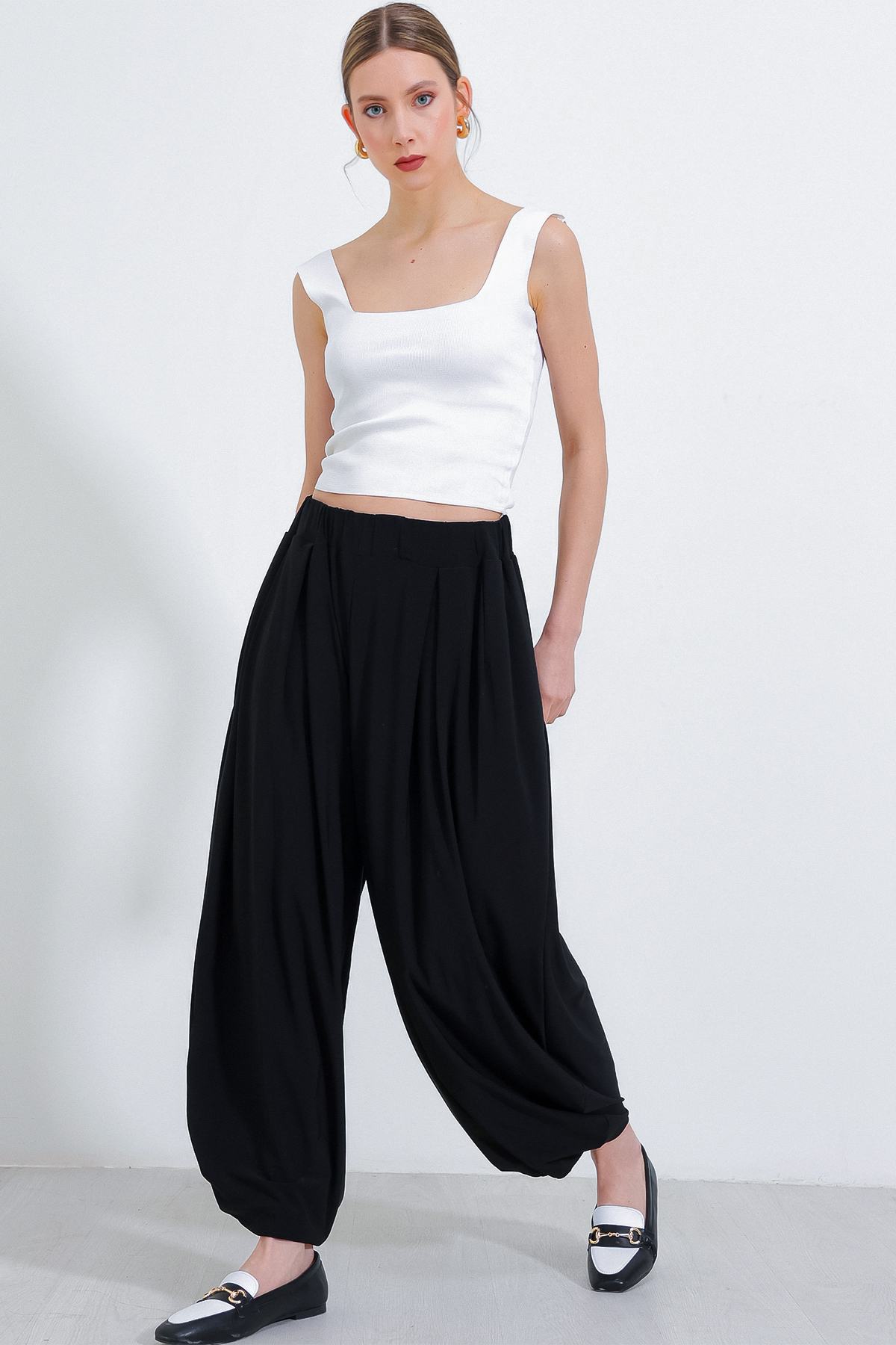 Kadın Siyah Şalvar Pantolon 6659 - feracem.com