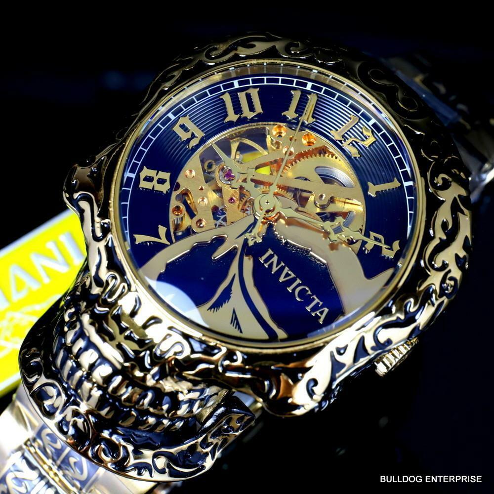Invicta Artist Skull Automatic Skeletonized Gold Plated Steel 50mm ...