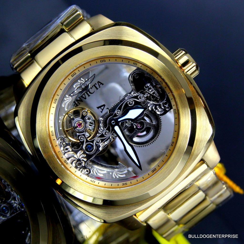 Invicta Aviator Ghost Mechanical Skeleton Gold 48mm Erkek Kol Saati ...